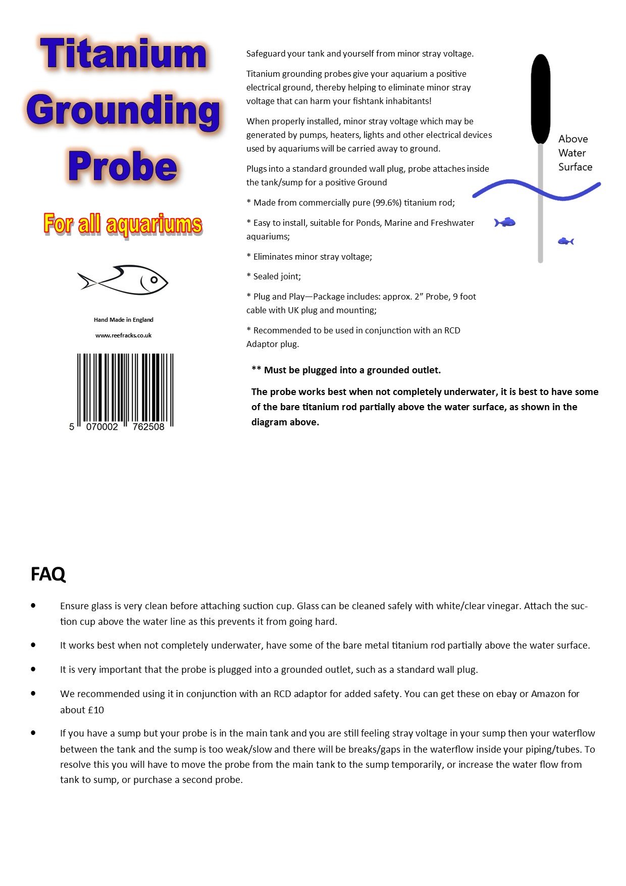 Aquarium Titanium Grounding Probe – ReefRacks UK